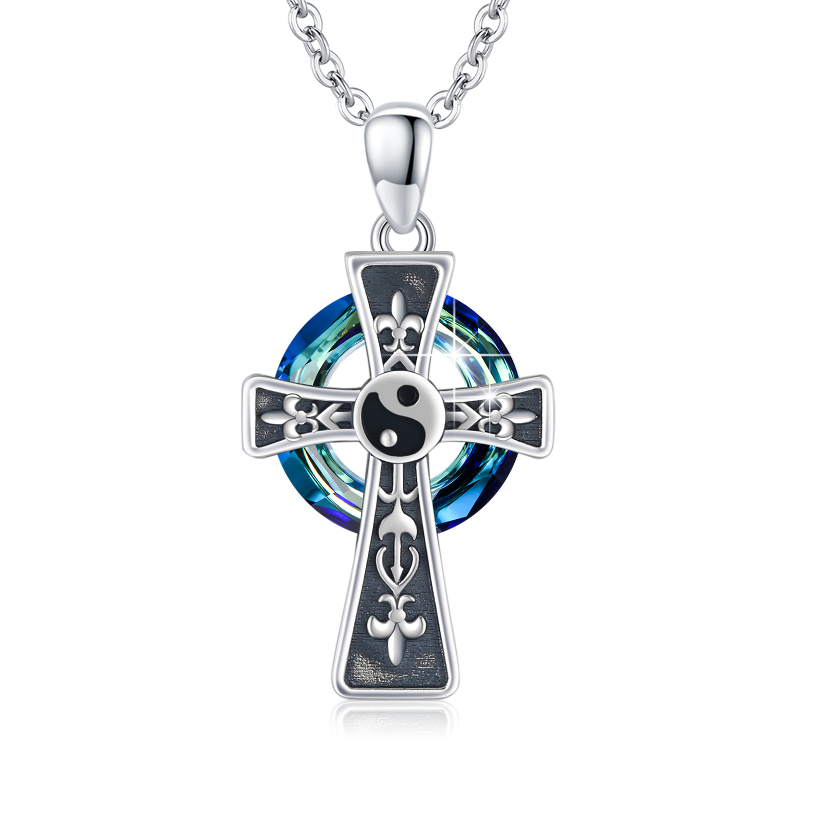 Cuoka Yin Yang Cross Ncklace 925 Sterling Silver Austria Crystal ...