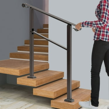BENTISM Stair Handrail Railing 3 ft 3 Steps w/ Installation Kit Carbon ...