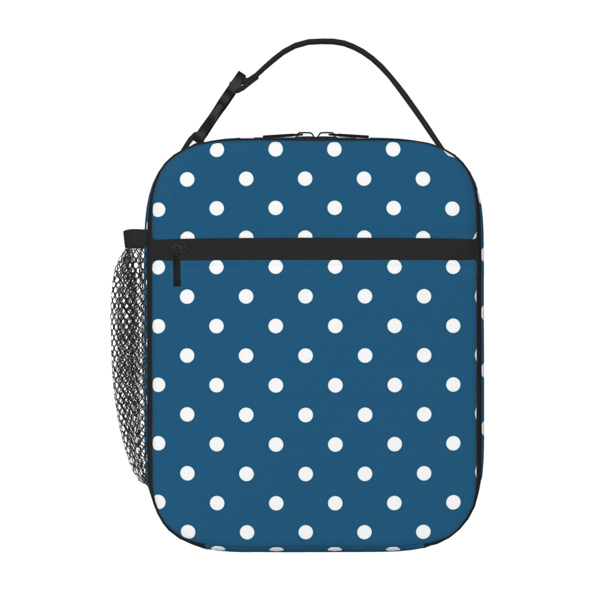 TEQUAN Portable Lunch Bag, Polka Dots Teal White Spots Pattern Reusable ...