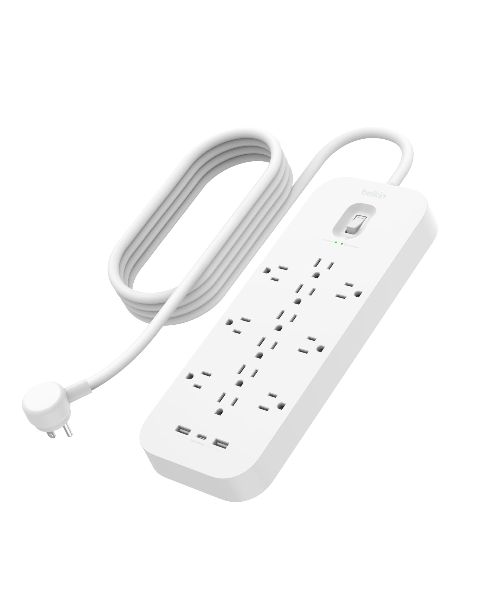 Belkin 12-Outlet Surge Protector Power Strip w/ 12 AC Outlets, 2 USB-A ...