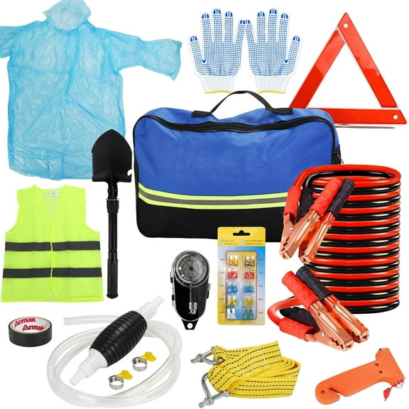 YILAIRIOU Vehicle Emergency Kit, Roadside Kit with Jumper Cables, Tow ...
