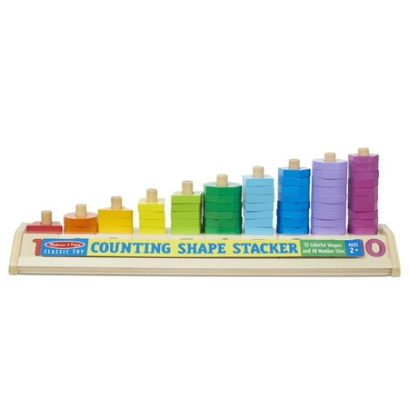 Melissa & Doug Counting Shape Stacker, Wooden Educational Toy with 55 ...