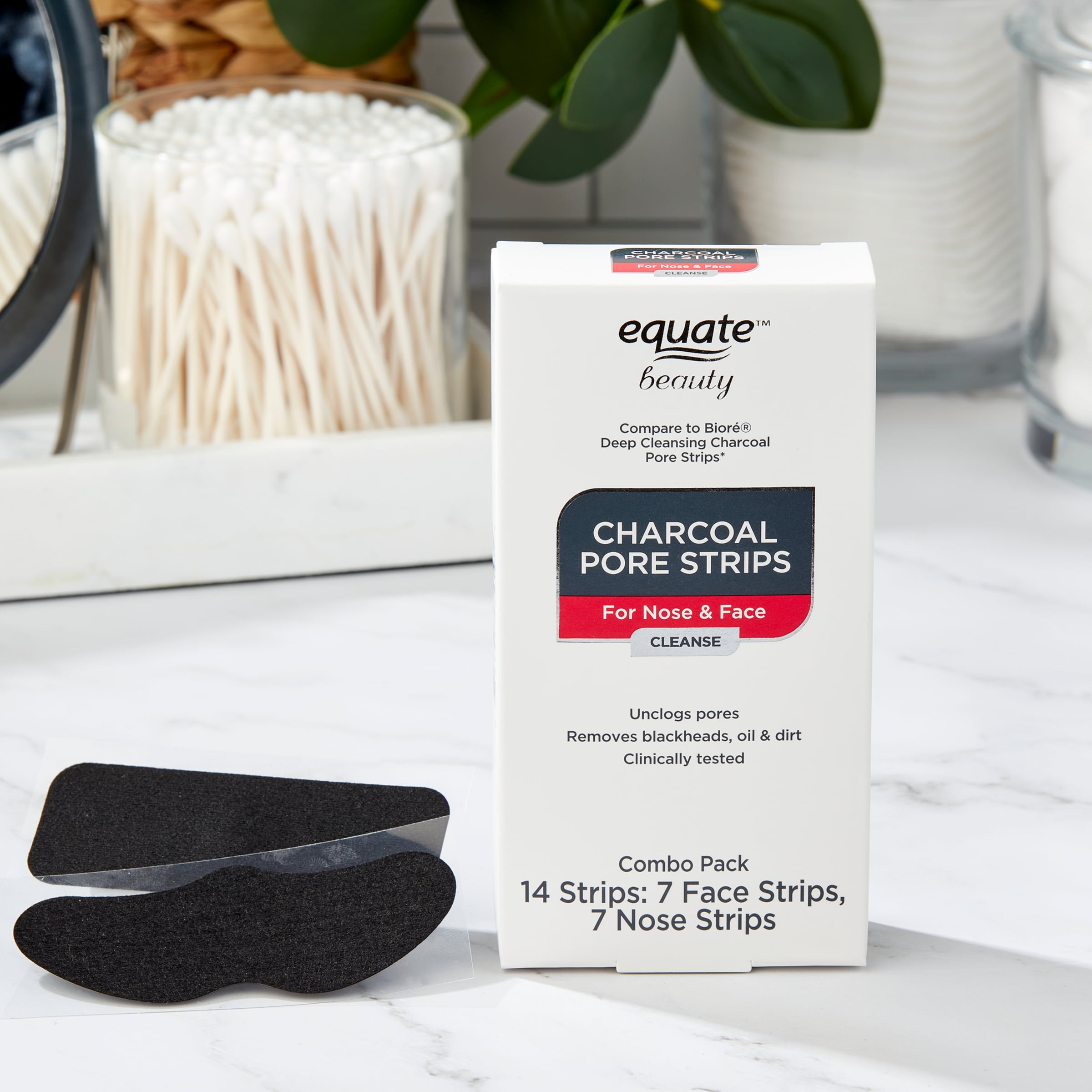 Equate Beauty Charcoal Pore Strips for Nose & Face Combo Pack, 14 count ...