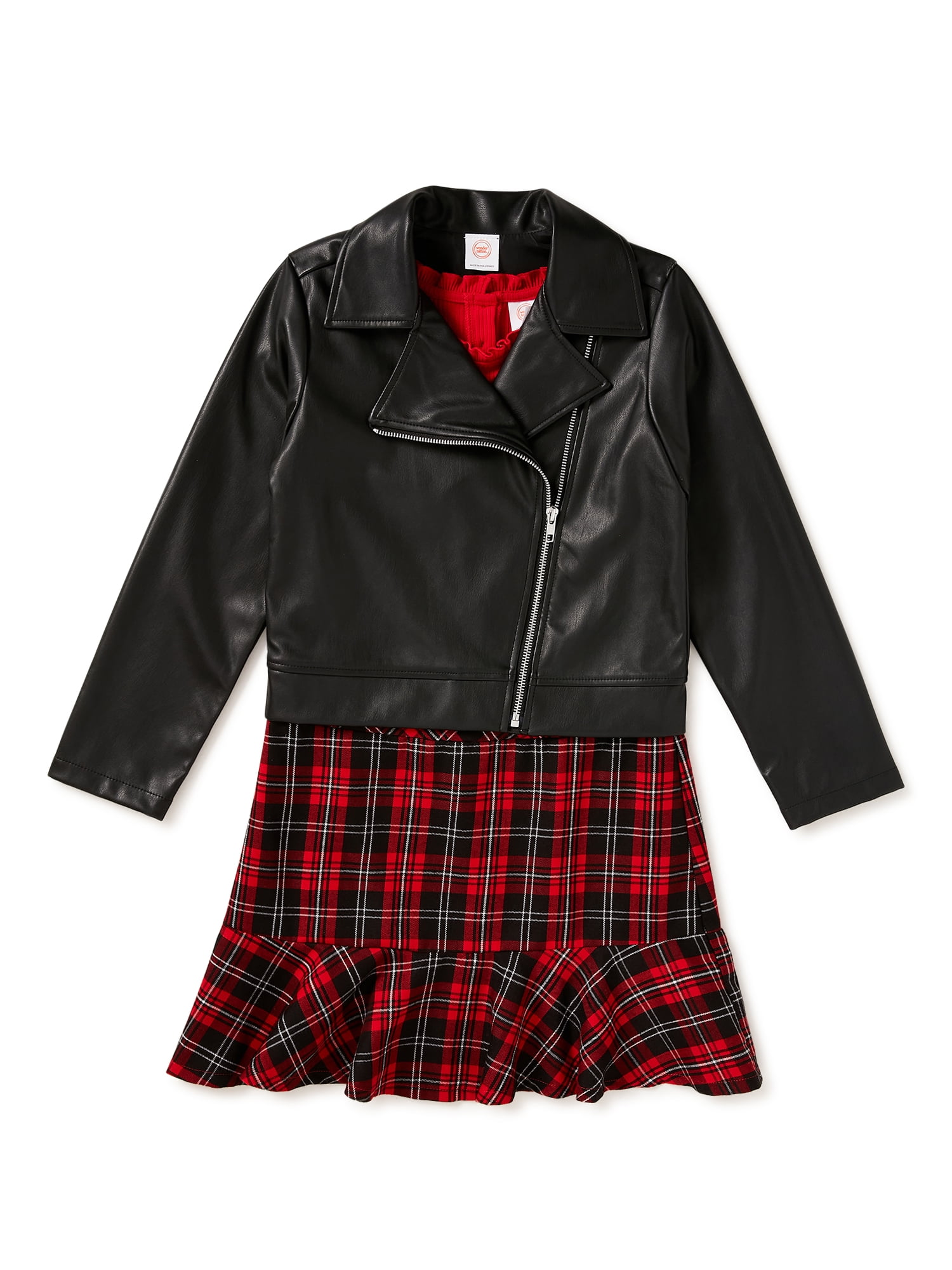 Wonder Nation Girls Moto Jacket and Dress, 2-Piece Outfit Set, Sizes 4 ...