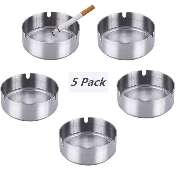 5 Pack Deluxe Round Stainless Steel Cigarette Ashtray Ash Holder for ...