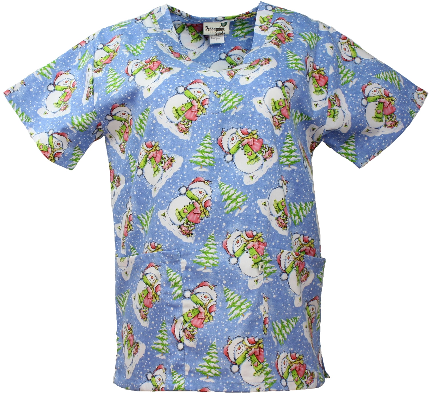 Peppermint Scrubs Womens Holiday Themed V-Neckline Scrub Top (Blue ...