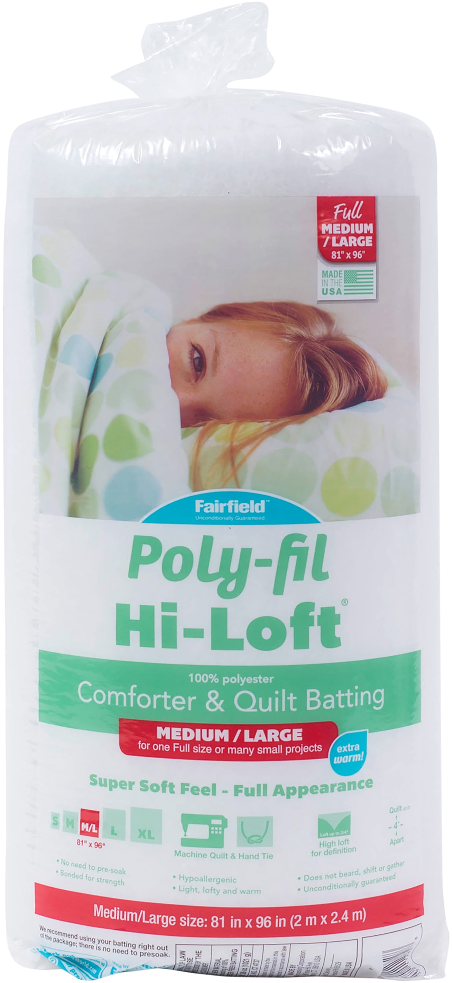 Fairfield Poly-Fil Hi-Loft Bonded Polyester Quilt Batting-Full Size Fob ...