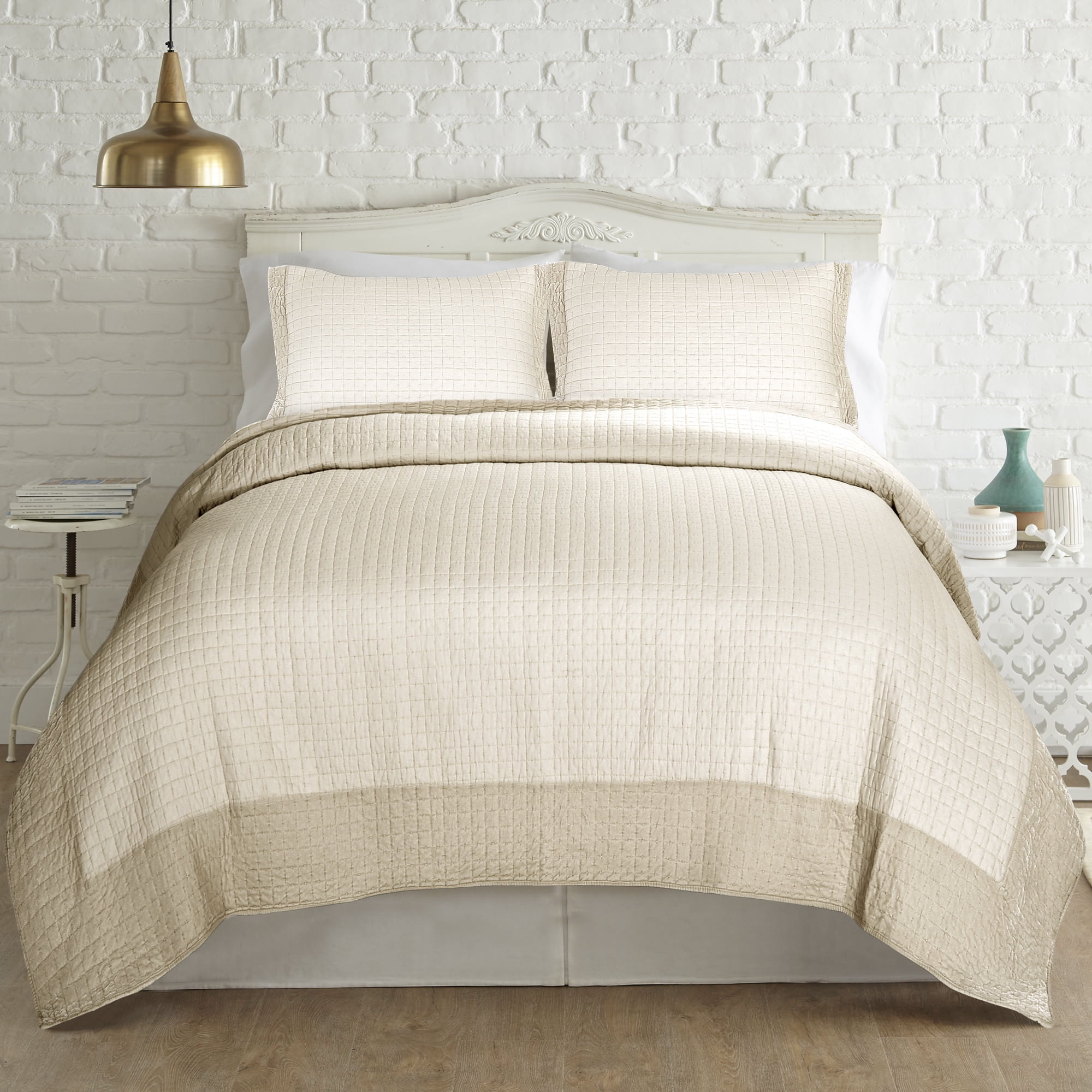 Velvet Frame 3 Pc Quilt set Tan Queen - Walmart.com