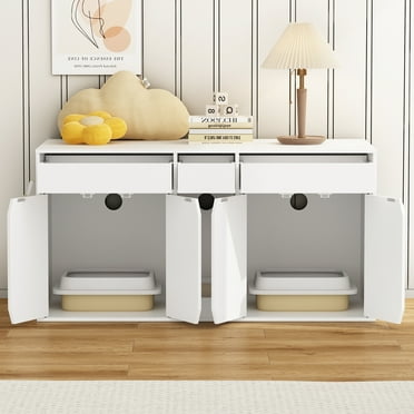 Pefilos 37" Enclosed Litter Box Enclosure Hidden Cat Washroom Bench,Cat ...