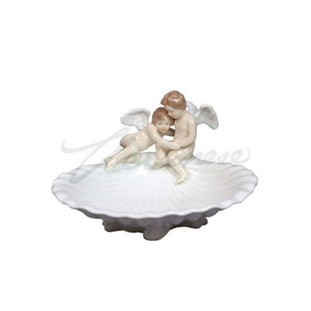Veronese Design AP20109AA Porcelain Shell Dish on Pedestal 2 Cherubs ...