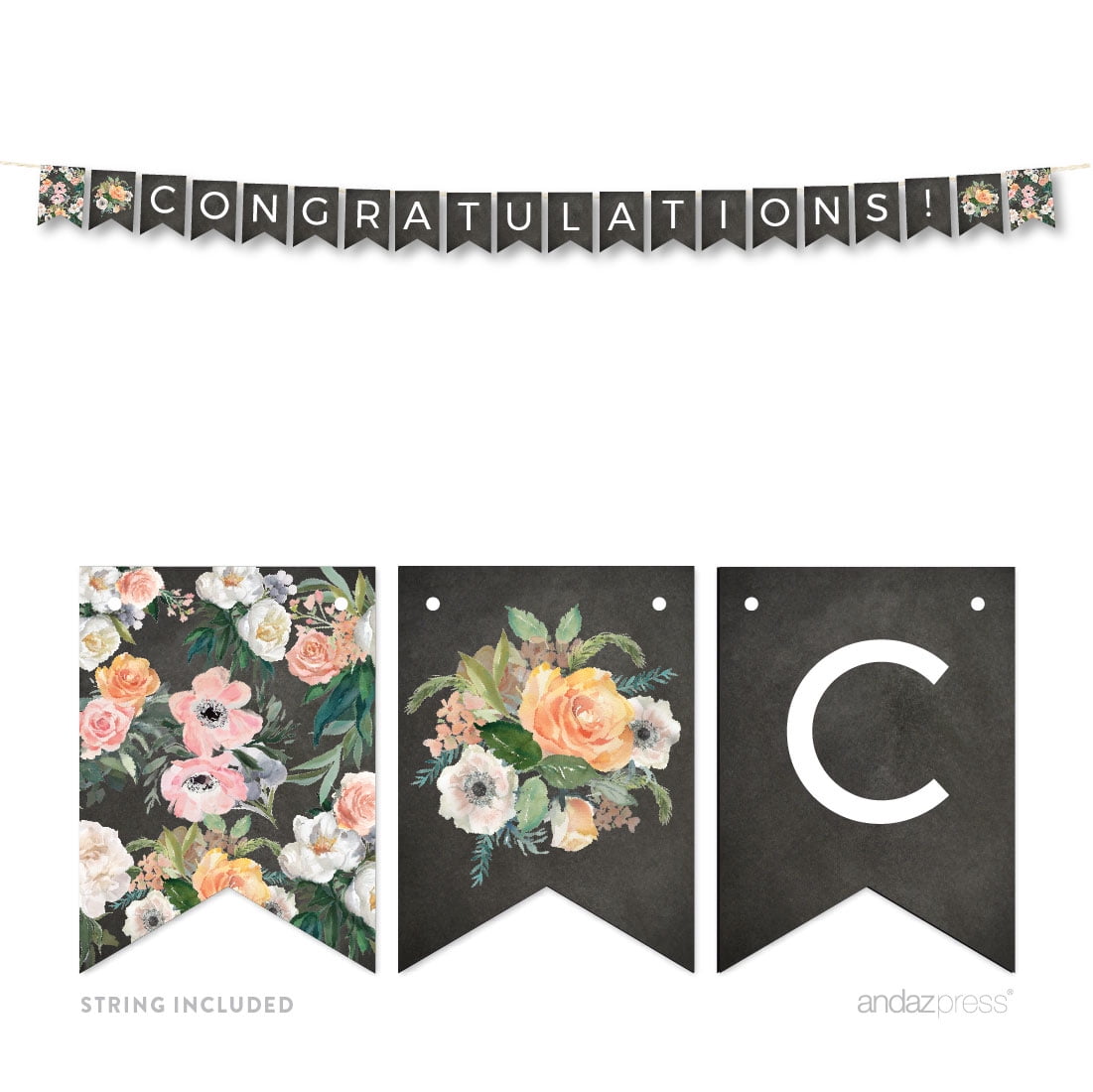 Peach Chalkboard Floral Garden Party Wedding Collection, Hanging ...