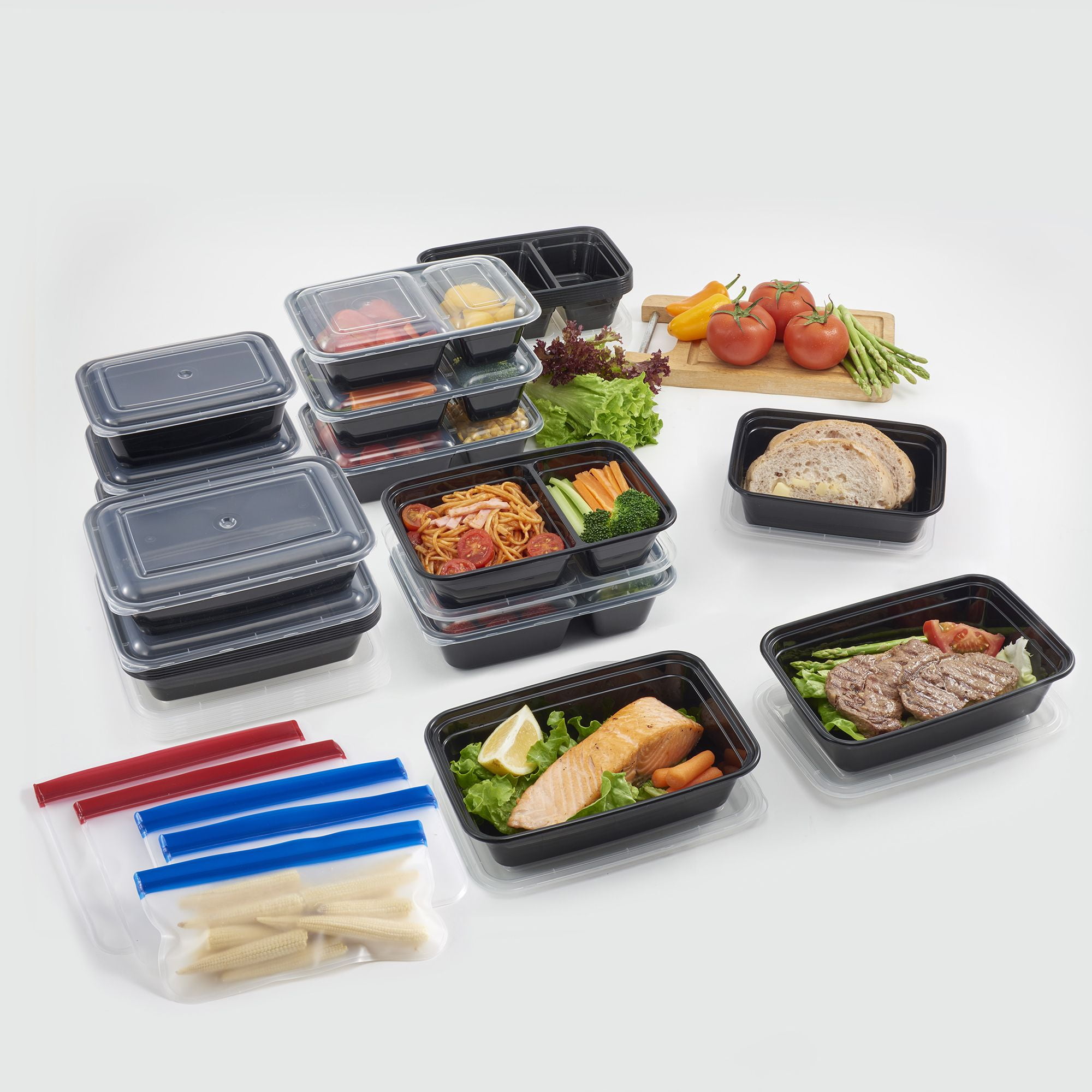 Mainstays Reusable Meal Prep Container & Lunch Bag Set, 35 Pack Black ...