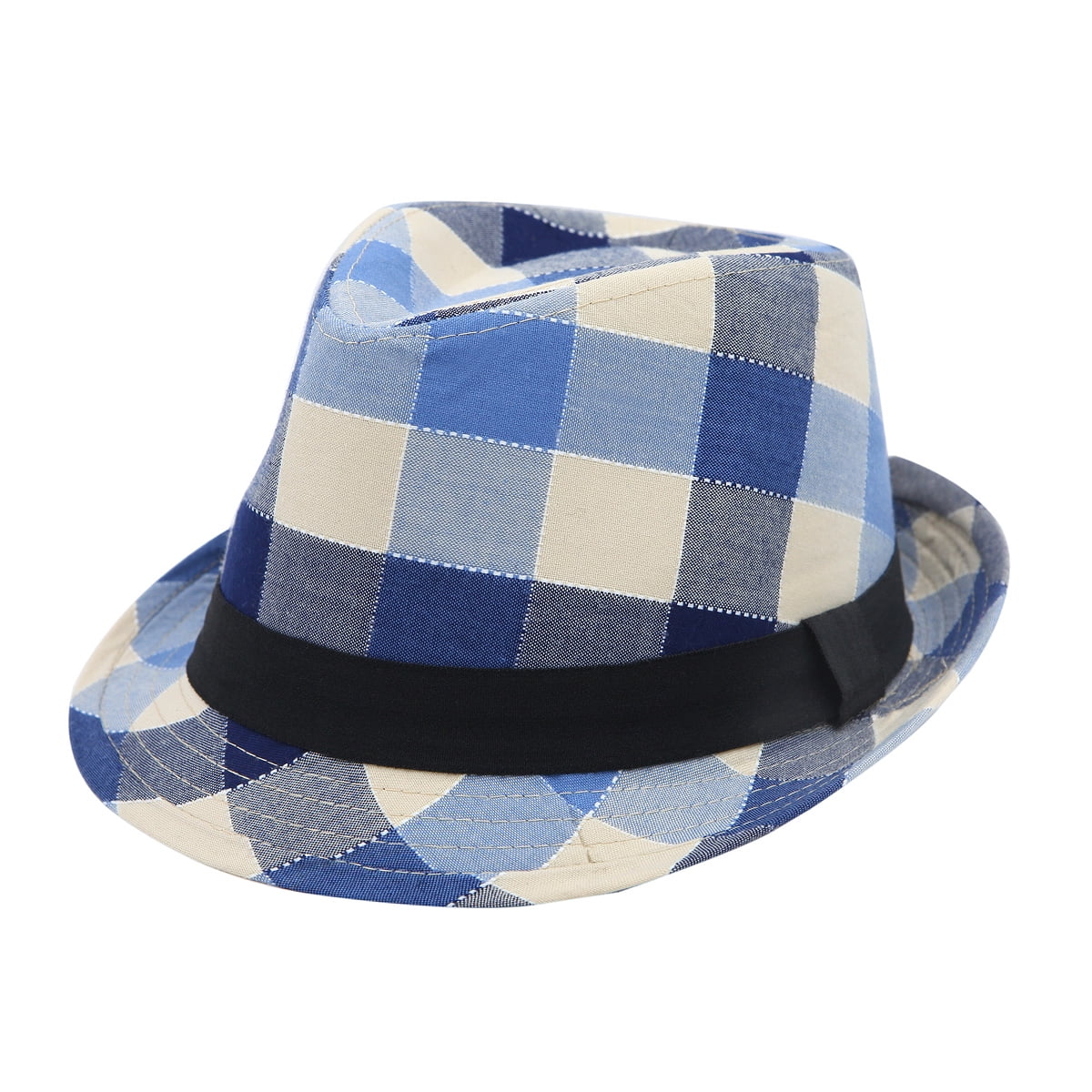 Premium Multi Color Plaid Stitch Black Band Fedora Hat - Walmart.com