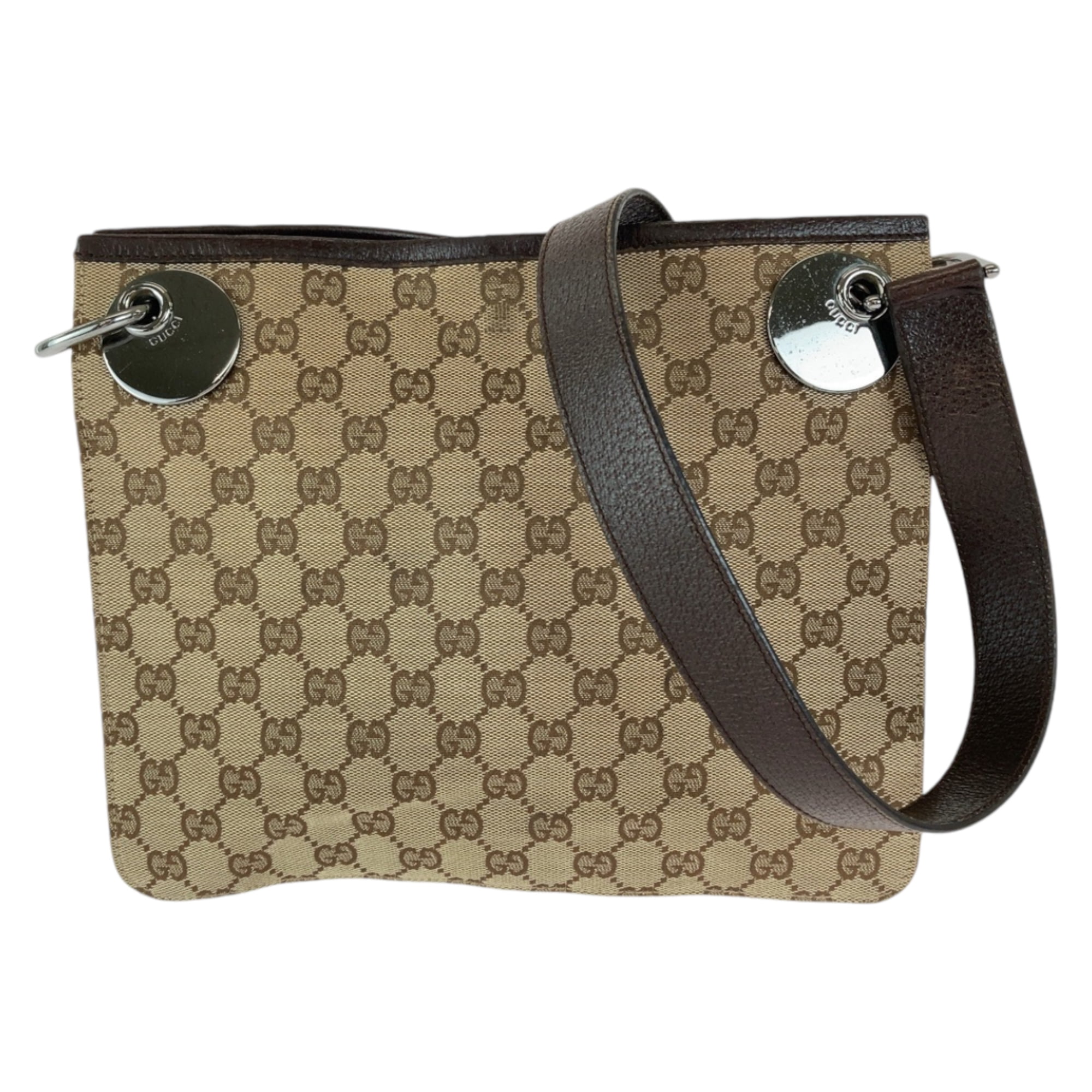 Pre-Owned GUCCI Eclipse Brown Silver Hardware GG Canvas 120841 Shoulder ...