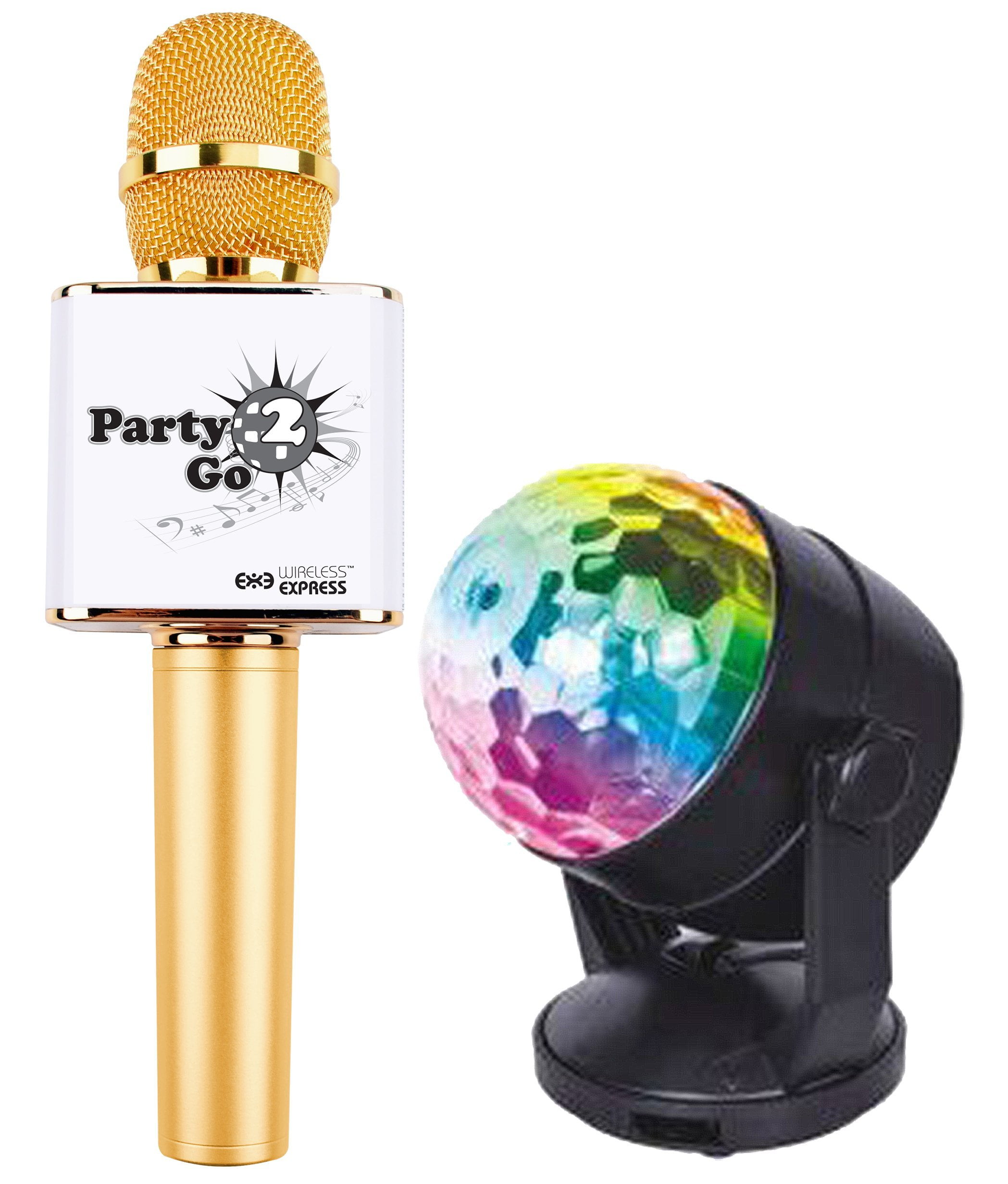 Party2Go Bluetooth Karaoke Microphone and Disco Ball Set (Gold ...