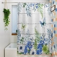 Blue Flowers Shower Curtains for Bathroom, White Floral Butterflies ...