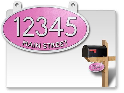 Curb-N-Sign Reflective Oval Hanging Mailbox Address Sign, Double Sided ...