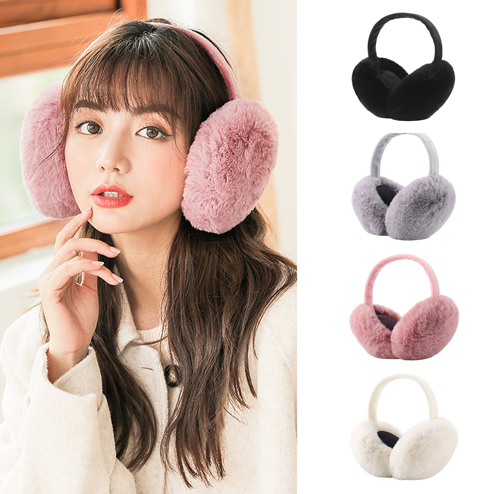 Jiaroswwei Women Earmuff Thicken Fluffy Autumn Winter Windproof Plush ...