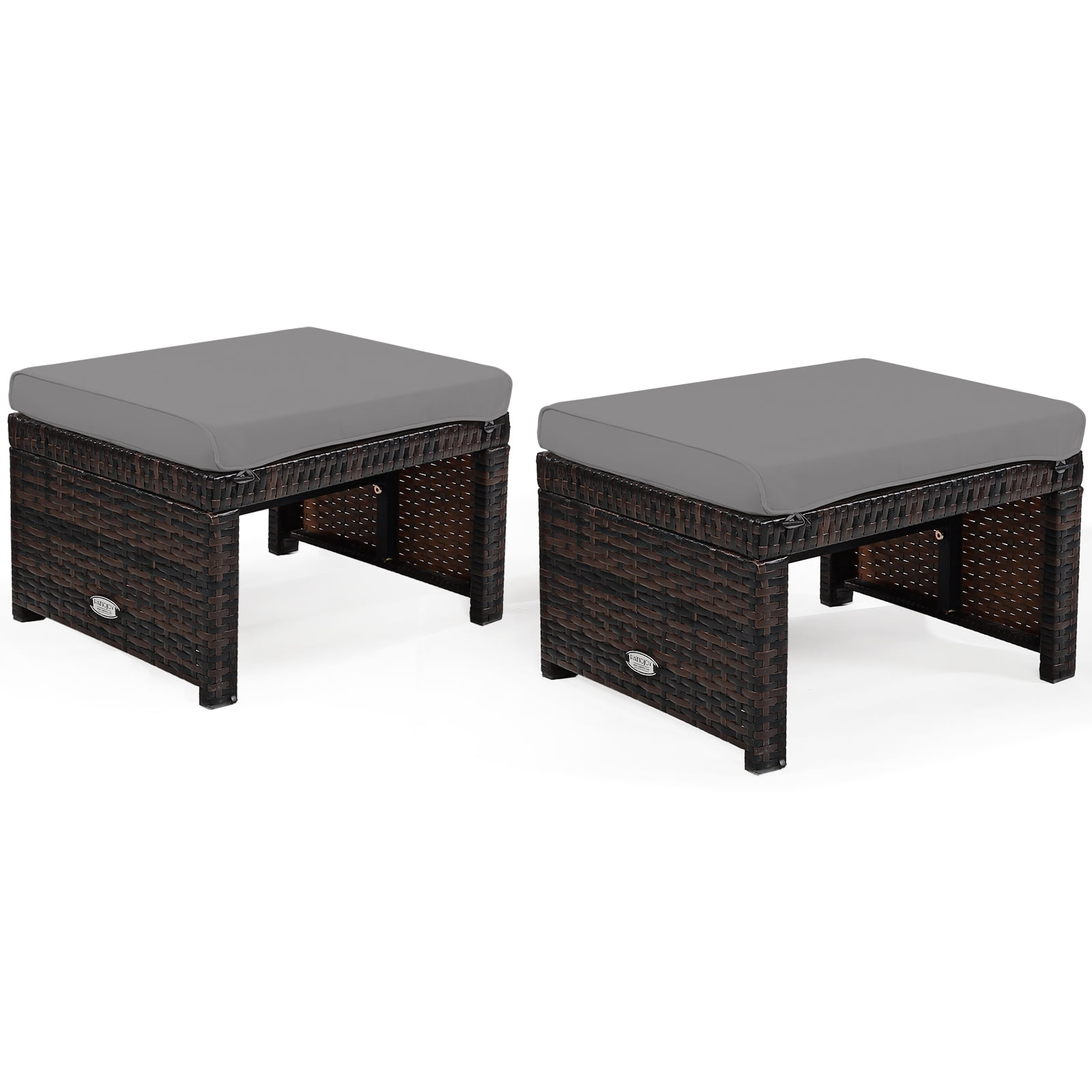 Patiojoy 2 PCS Outdoor Wicker Ottoman Patio Rattan Furniture Metal ...