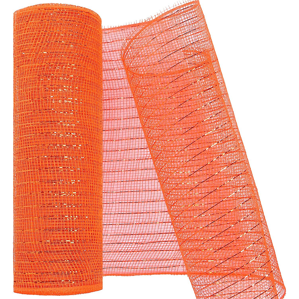 KISPATTI Orange Deco Mesh 10 Inch Orange Metallic Mesh Ribbon For ...