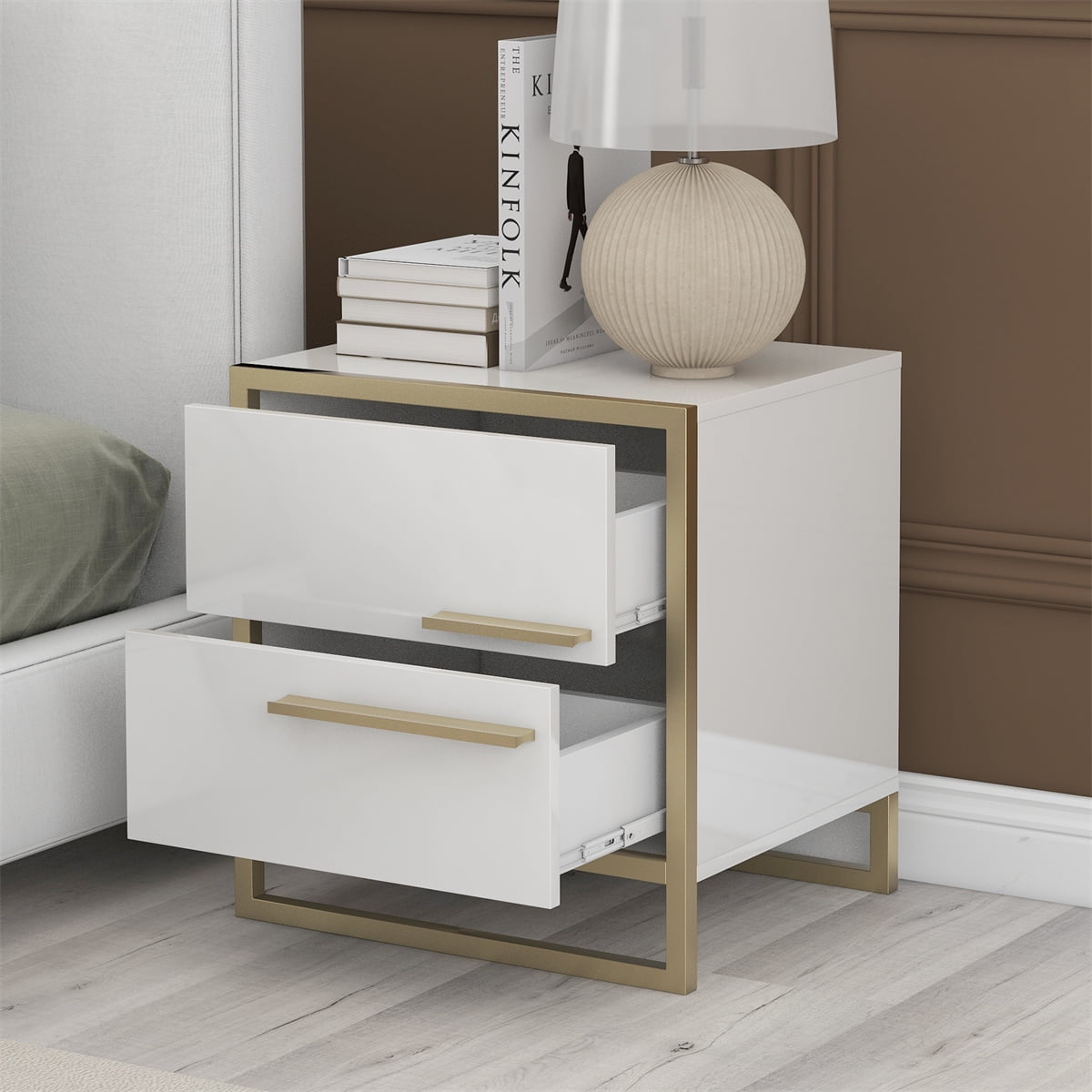 Bedroom Nightstand, Modern Night Stand with 2 Drawers, Wooden Storage ...
