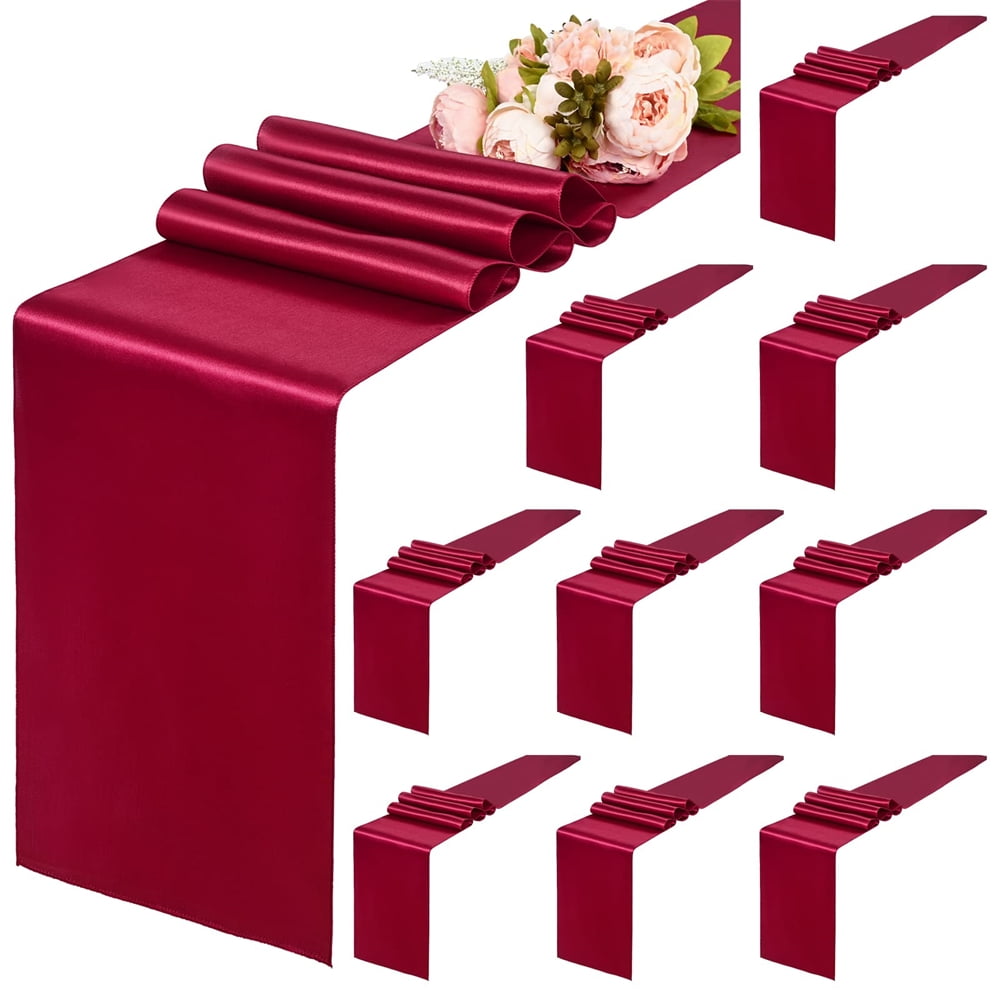 Pesonlook 20 Packs Burgundy Satin Table Runners 12 x 108 inches Long ...