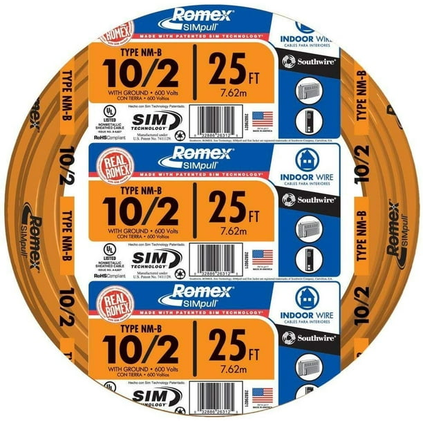 Southwire 28829021 25' 10/2 with ground Romex brand SIMpull residential ...
