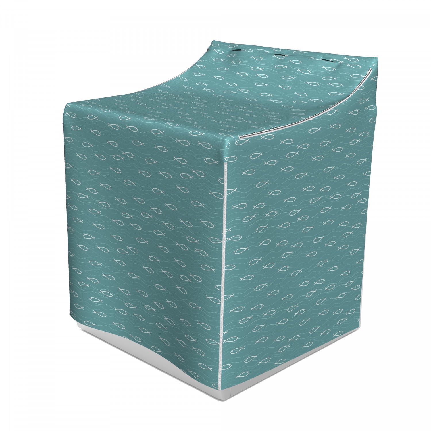 Wave Washer Cover, Abstract Pattern in Calm Colors and Fish Sketches ...