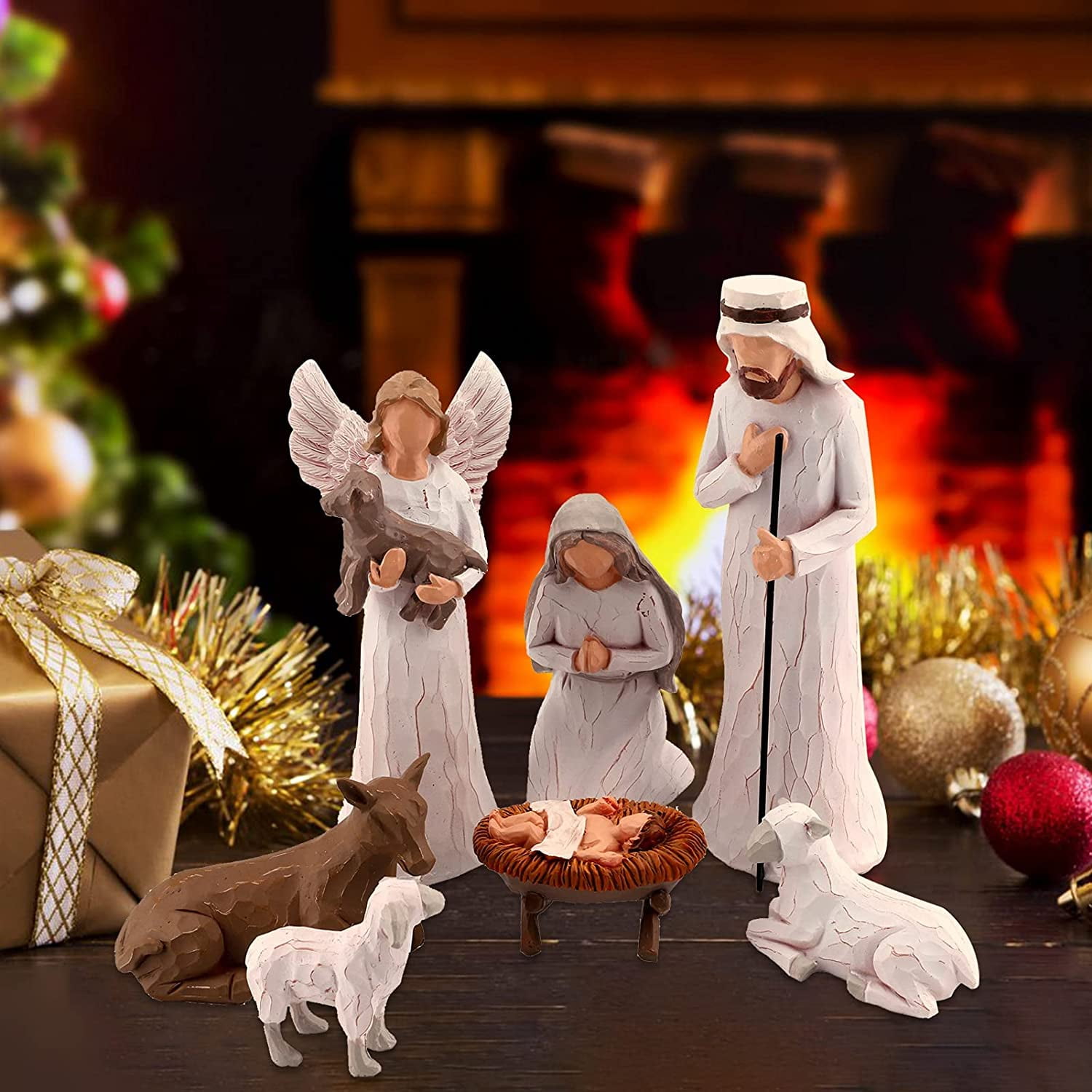 Set of 7 Nativity Figurines Sculpted Hand-Painted Nativity Figures ...