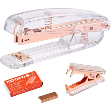 Small Rose Gold Stapler Set, Transparent Spring Powered Desktop Stapler ...