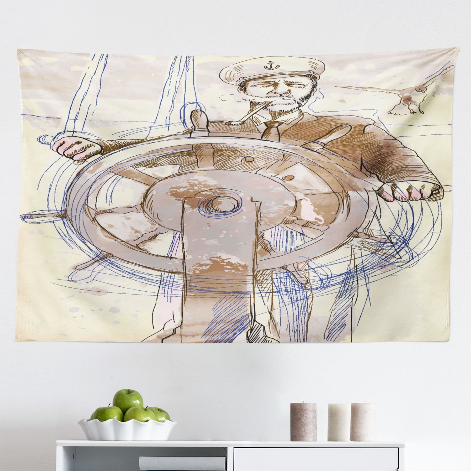 Nautical Tapestry, Sailing Boat Reflection Cloudy Sky Sandy Seaside ...