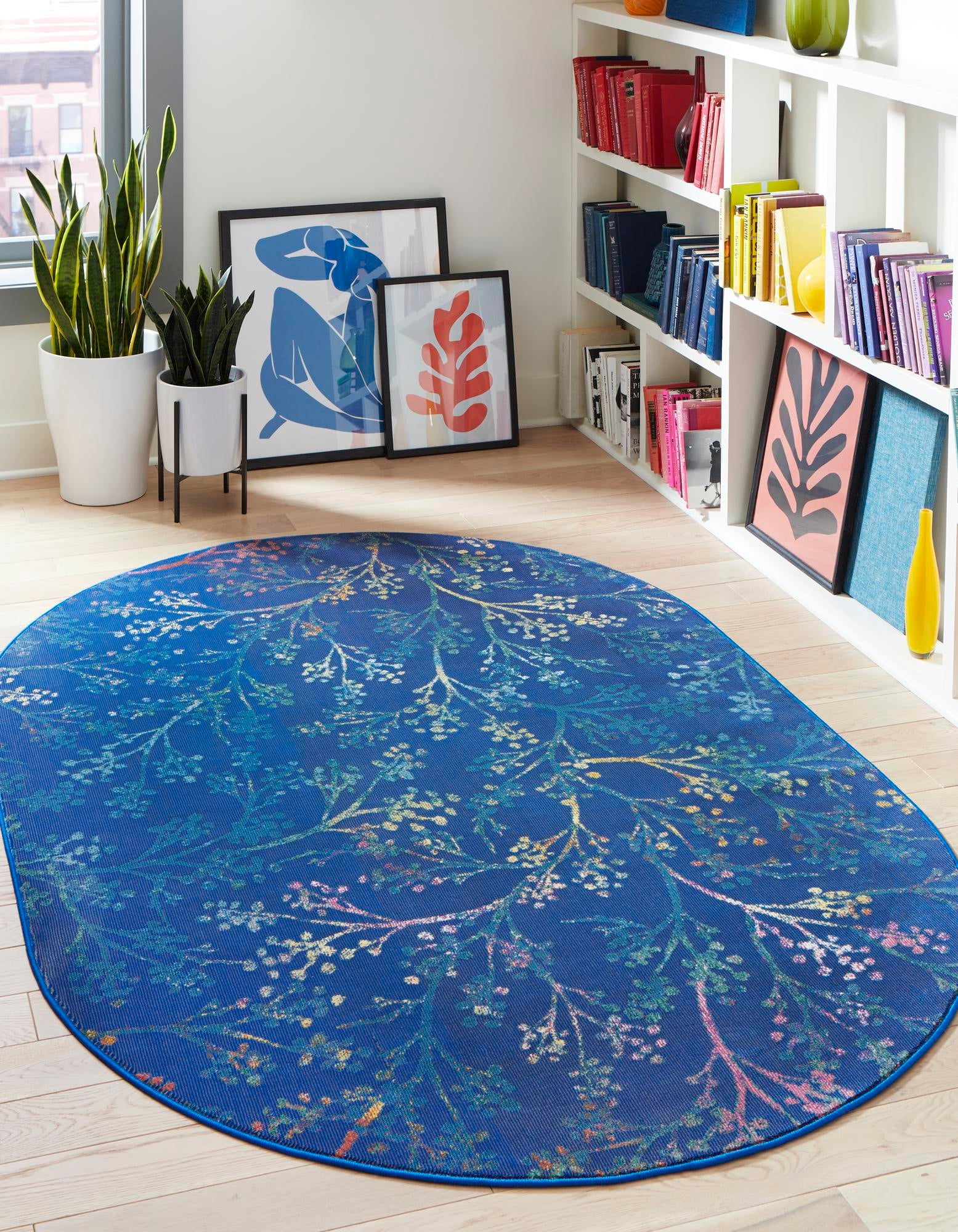 Rugs.com Blossom Collection Rug – 5' x 8' Oval Blue Medium Rug Perfect ...