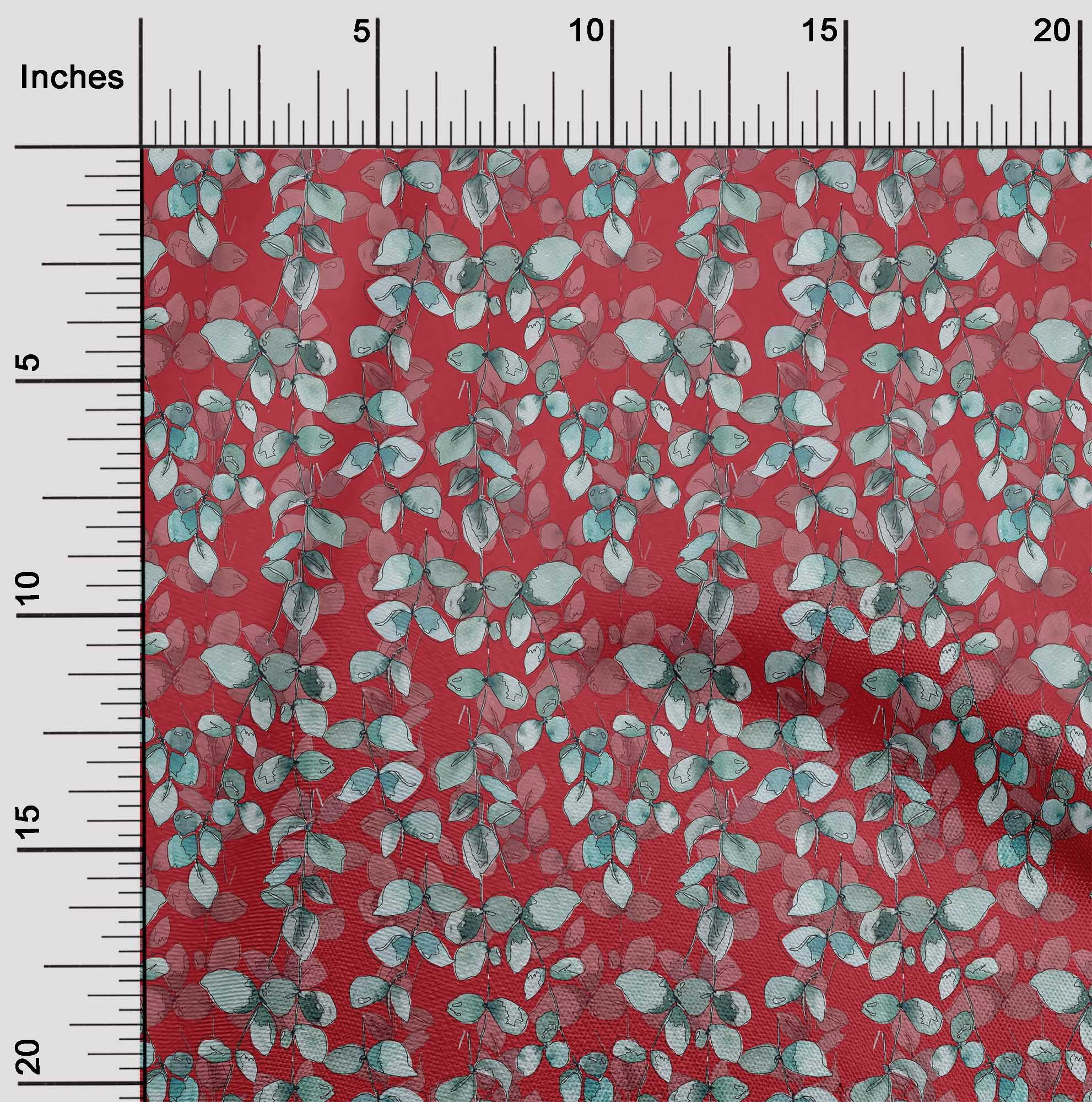 oneOone Silk Tabby Light Red Fabric Leaves Watercolor Sewing Craft ...