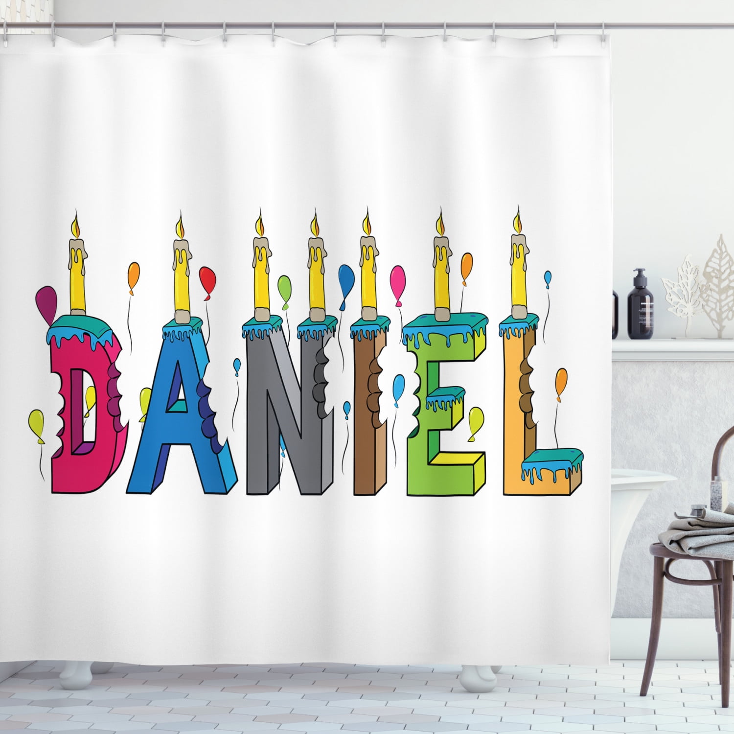 Ambesonne Daniel Shower Curtain, Grooving Male Name Cake, 69"Wx84"L ...