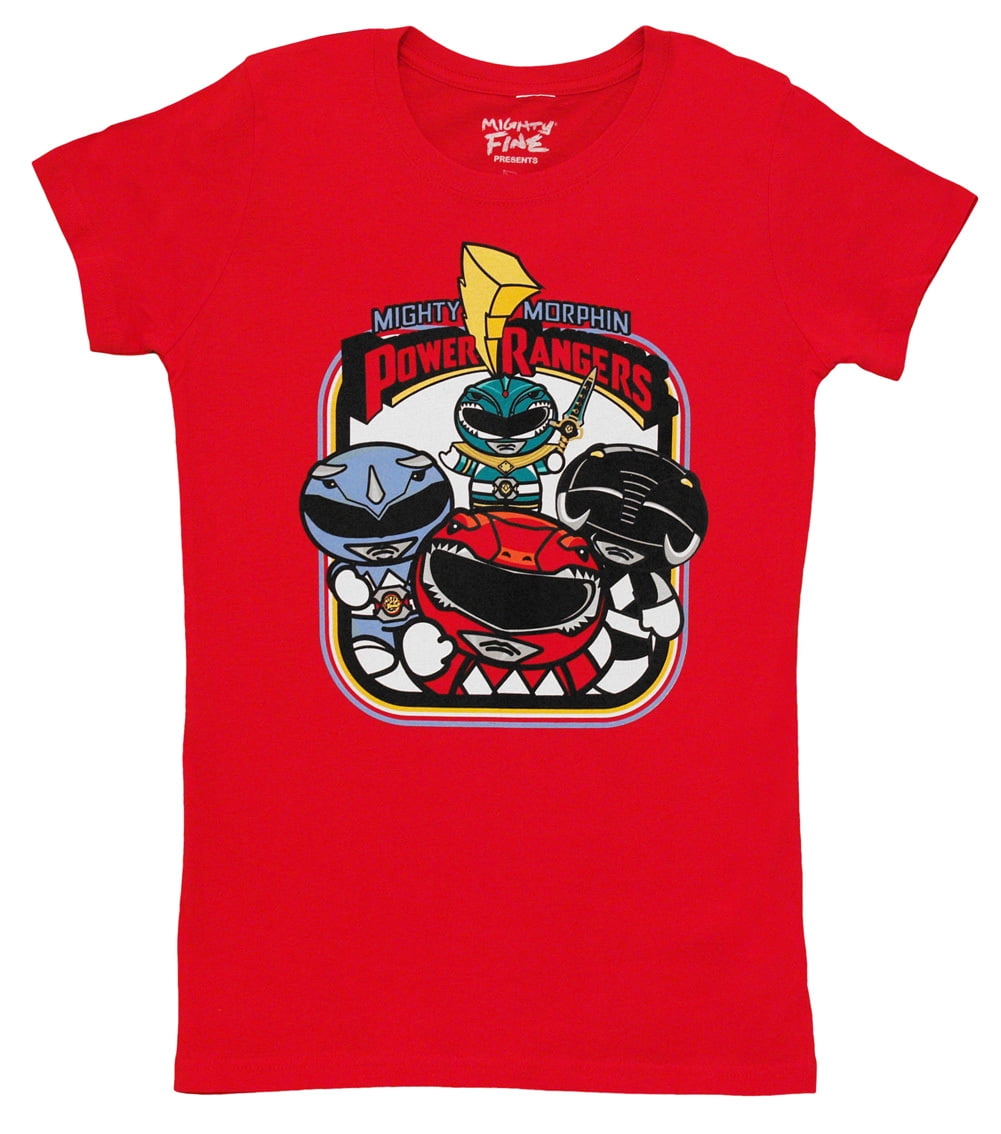 Mighty Morphin Power Rangers Chibi Team Logo Mighty Fine Jrs Babydoll T ...