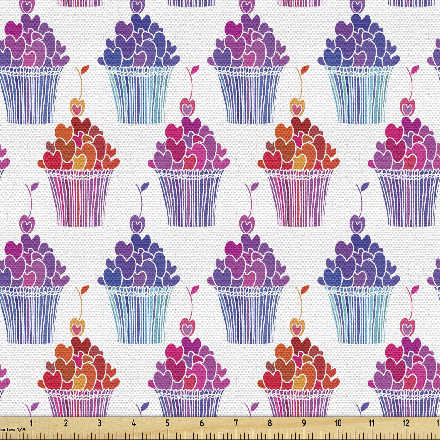 Cupcake Fabric by the Yard, Bakery Treats Full of Hearts Valentine's ...