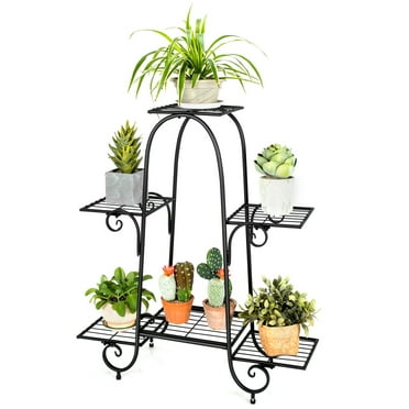 Topbuy 3-Tier Metal Flower Plant Shelf Stand Display Rack Black ...