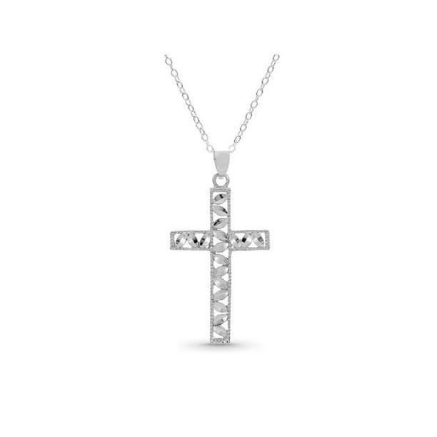 Forever New - Sterling Silver Diamond Cut Leaf Cross Pendant 18 Inches ...