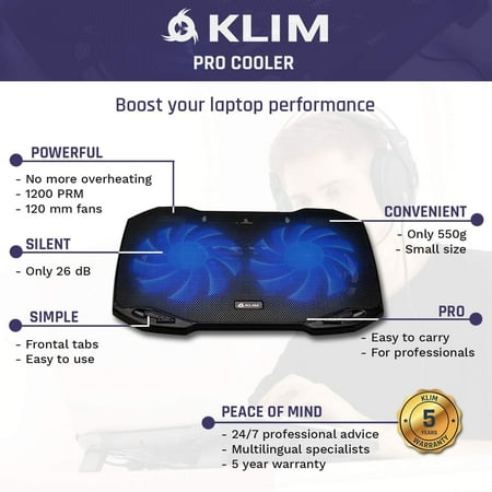 KLIM Pro Laptop Cooling Pad - The Most Powerful Slim PC Fan Cooler for ...