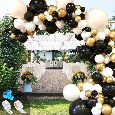Balloon Garlan Kit, 134 pcs Black Gol Metallic White Latex Balloons ...