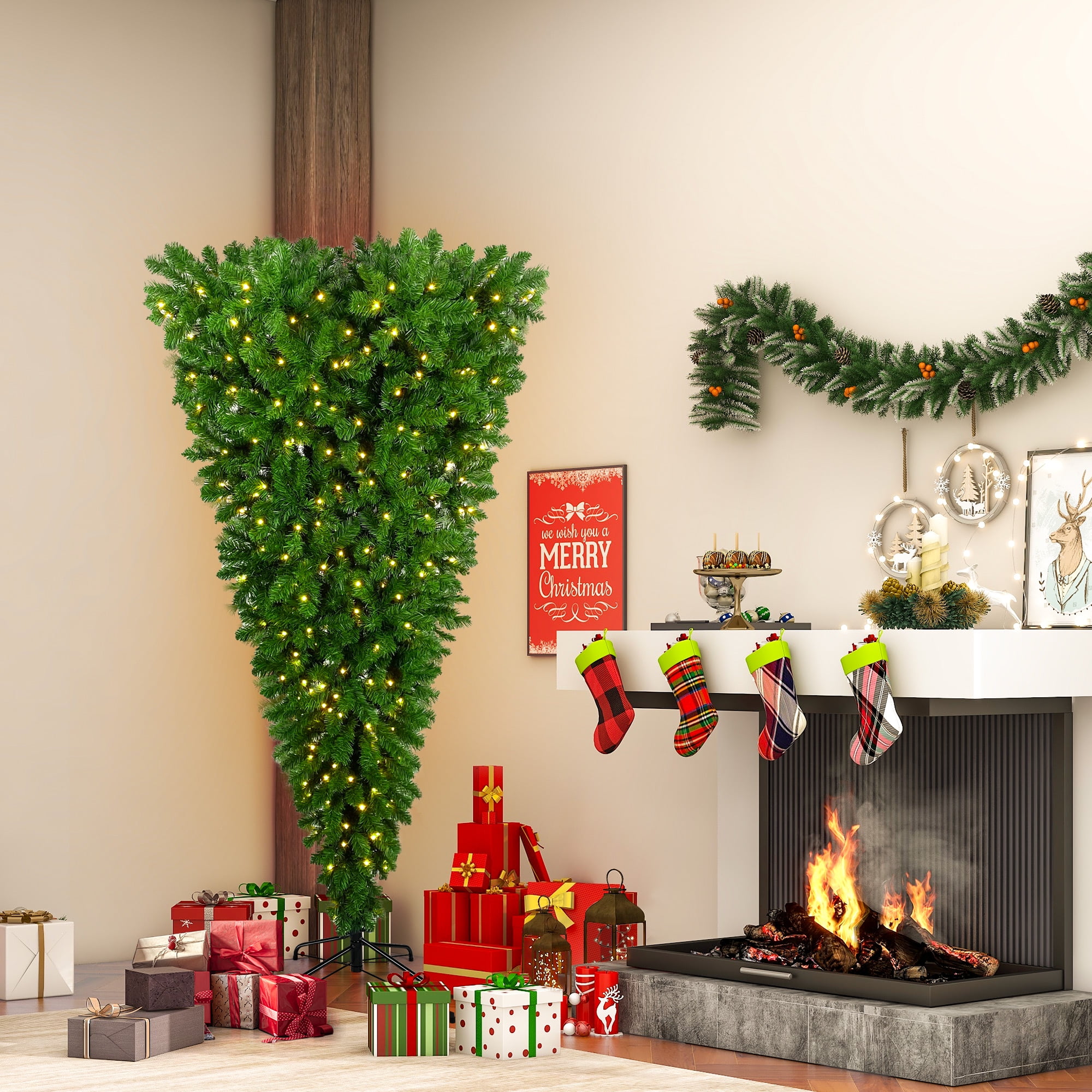 paproos Upside Down Christmas Tree, New Upgraded 6ft Green Prelit ...