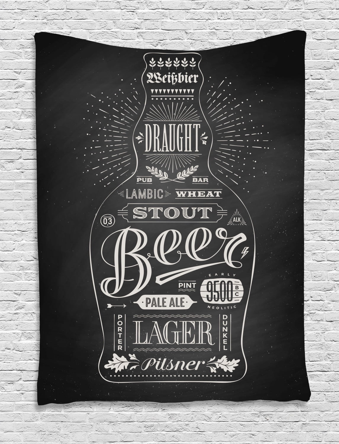 Alcohol Tapestry, Bottle of Beer with Hand-Drawn Lettering of Stout ...