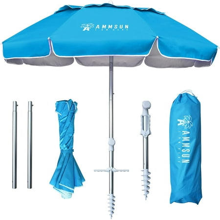 6ft Folded Travel Beach Umbrella fit in Suitcase with Sand Anchor Tilt Silver Coating Inside UPF ...