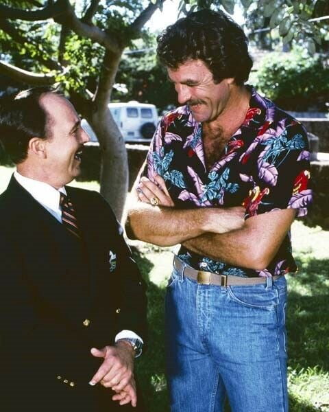 Magnum PI John Hillerman & Tom Selleck share joke on set 16x20 poster ...