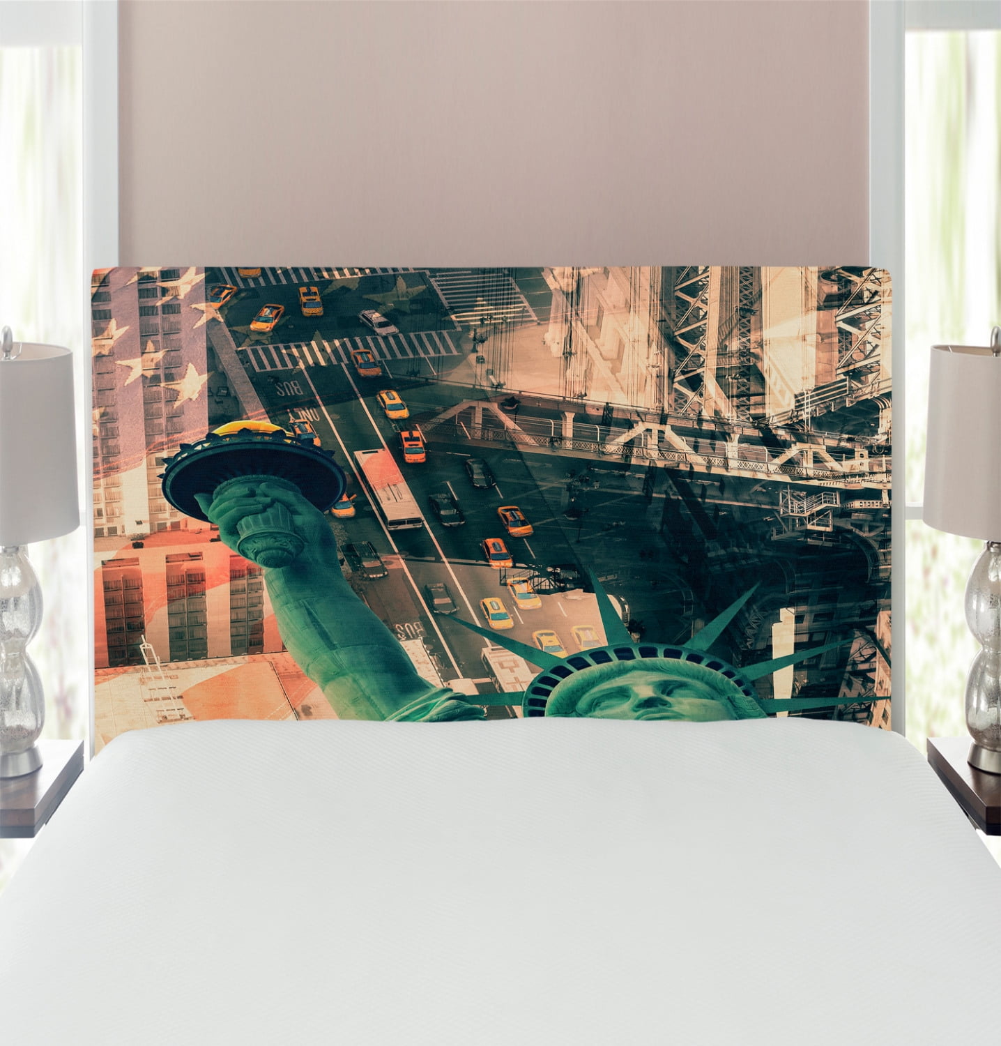 American Headboard, New York City Street Scenery Liberty Statue and USA ...