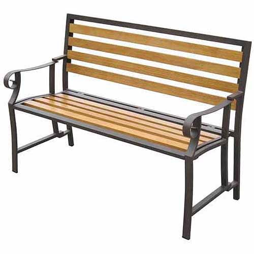 DC America Folding Park Bench with Bronze Steel Frame, Wood Slats Back ...