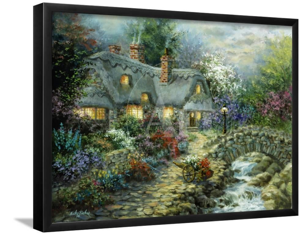 Country Cottage, Botanical Scenic Framed Art Print Wall Art by Nicky ...