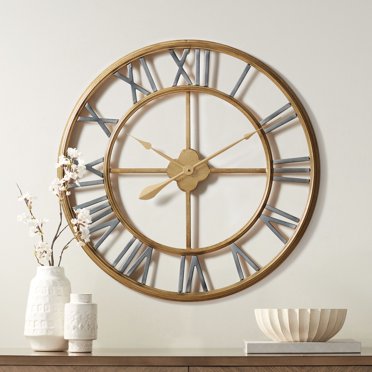 Aspire Home Accents Gold Brass Analog Bedford 40 in. Round Metal Wall ...