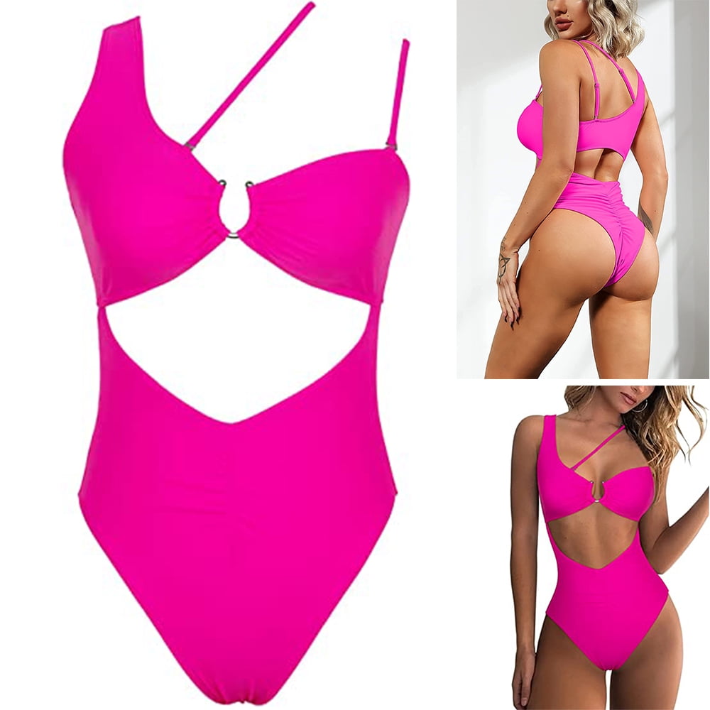 Elbourn One Shoulder Bathing Suit Sexy Cutout One Piece Swimsuit High