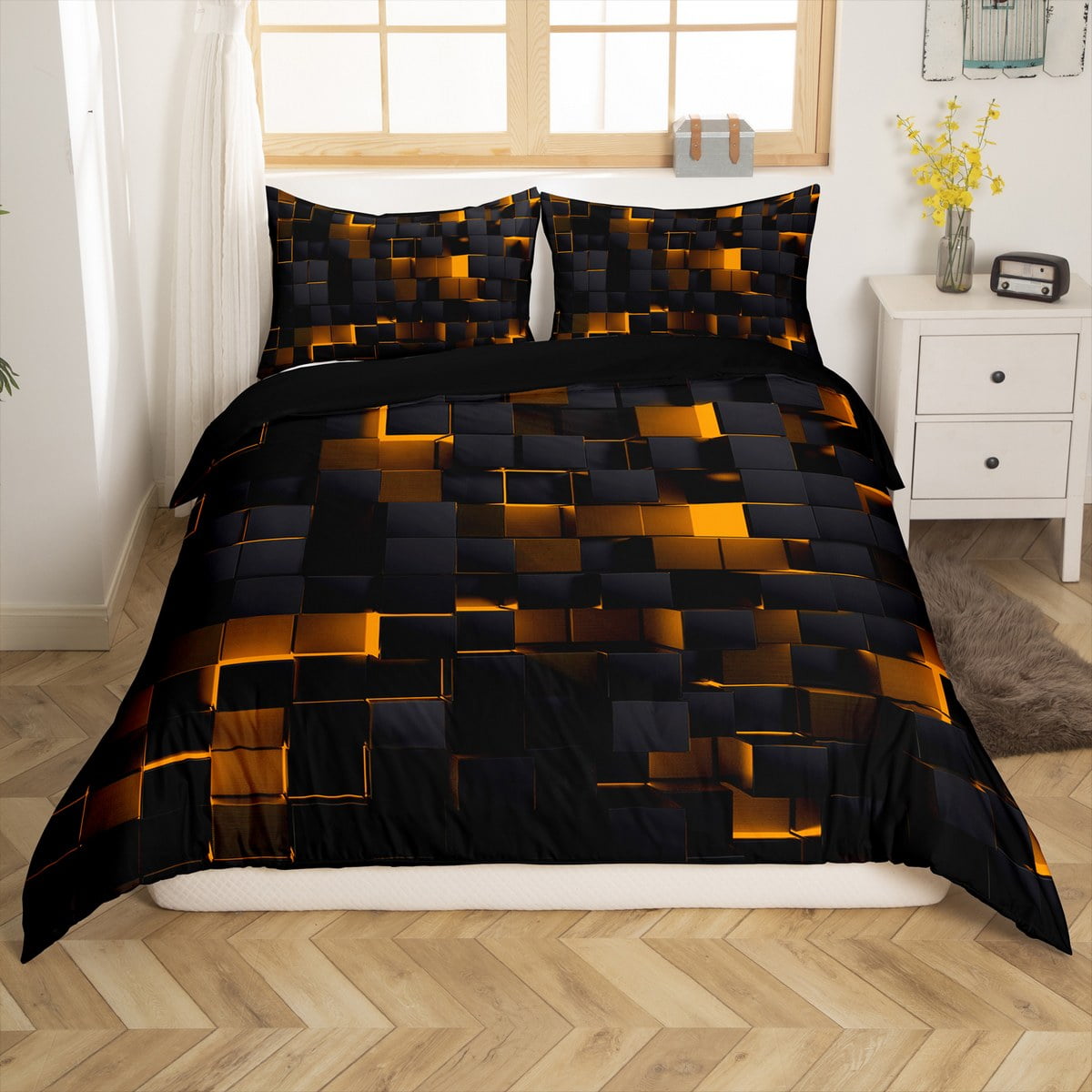 Click here for Yst Orange And Black Comforter Cover Twin Neon Geo... prices